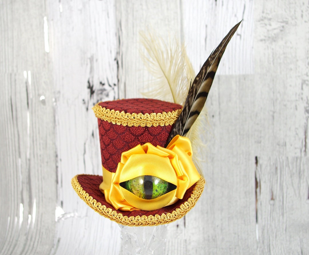 Dragon Eye Rust Red and Gold Medium Mini Top Hat Fascinator, Alice in ...
