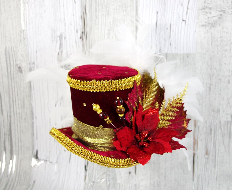 Red Gold and White Poinsettia Medium Mini Top Hat | Etsy