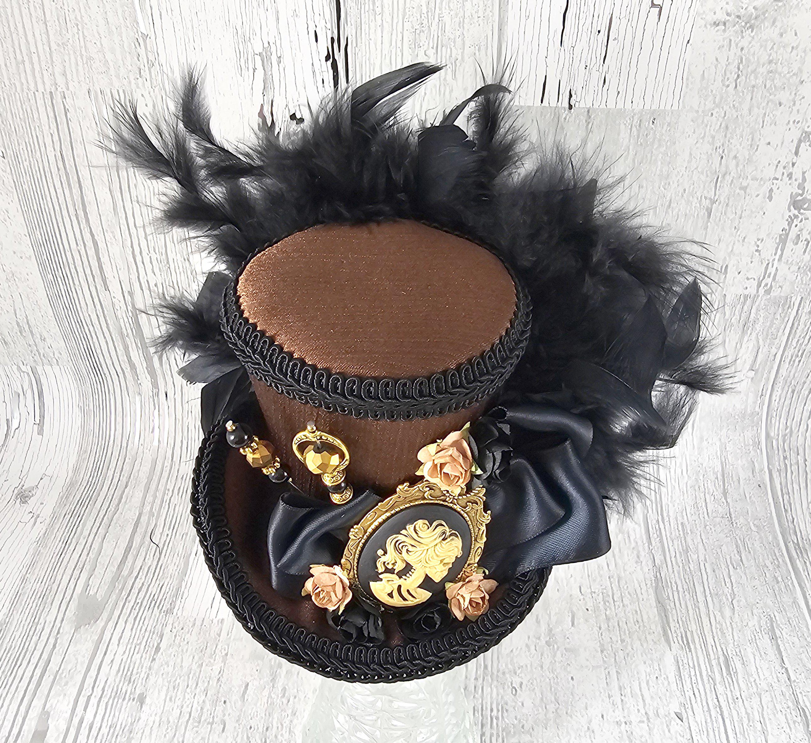 Brown and Black Skeleton Lady Cameo Medium Mini Top Hat Fascinator ...