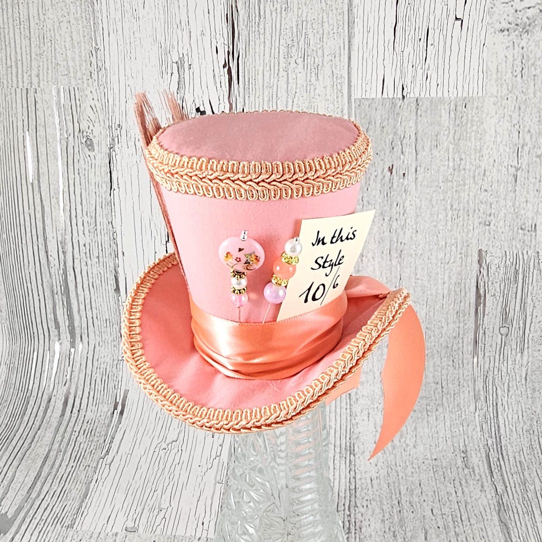 Coral Pink Mad Hatter Style Medium Mini Top Hat Fascinator, Alice in ...