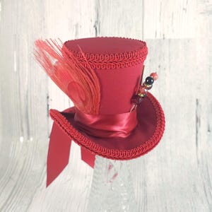Red on Red Mad Hatter Style Medium Mini Top Hat Fascinator, Alice in ...