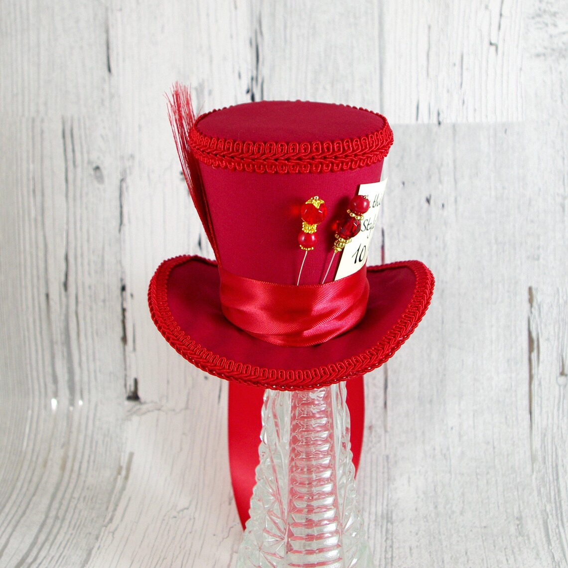 Red on Red Mad Hatter Style Medium Mini Top Hat Fascinator, Alice in ...