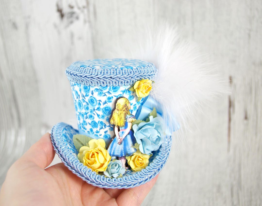 Blue, Yellow, and White Alice Cutout Small Mini Top Hat Fascinator ...