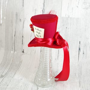 Red on Red Mad Hatter Style Medium Mini Top Hat Fascinator, Alice in ...