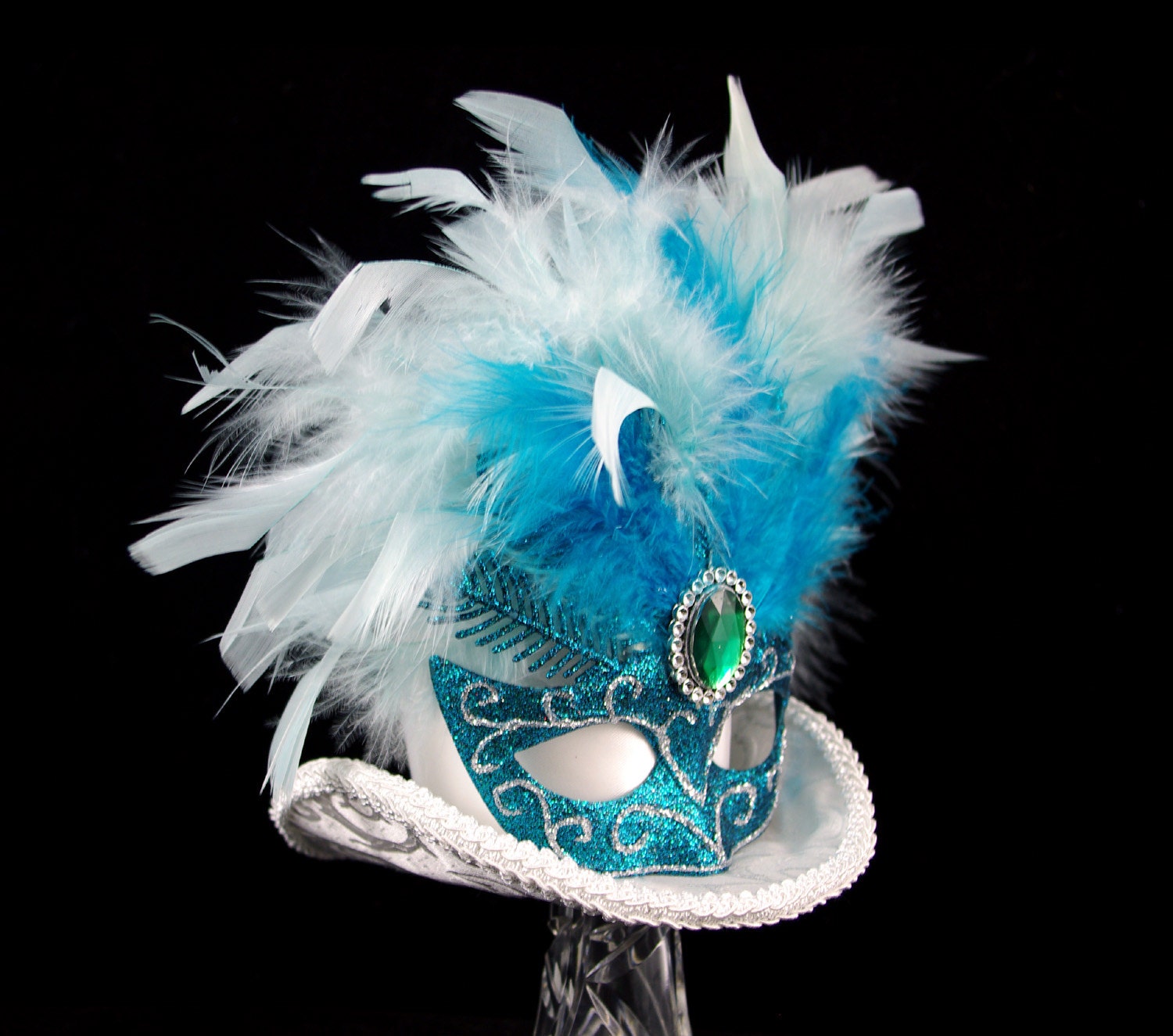 Mardi Gras Carnival White and Teal Mask Large Mini Top Hat | Etsy