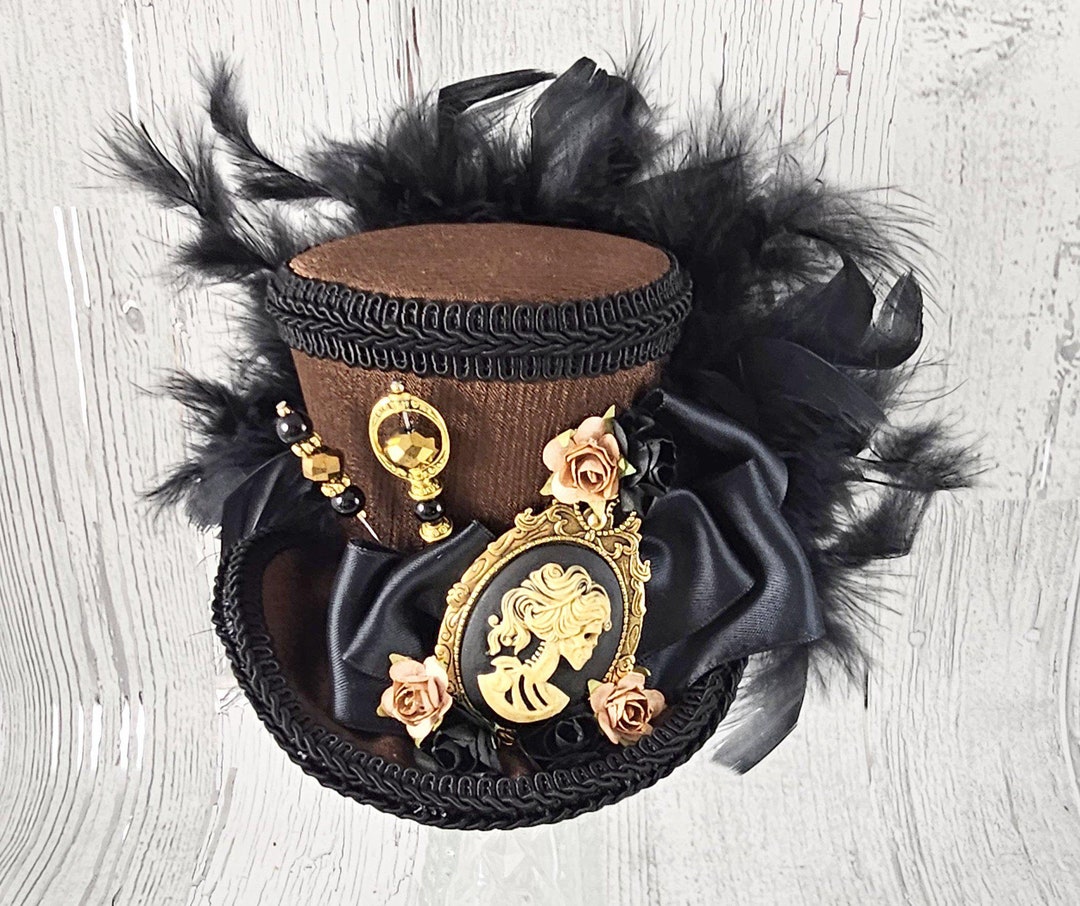Brown and Black Skeleton Lady Cameo Medium Mini Top Hat Fascinator ...