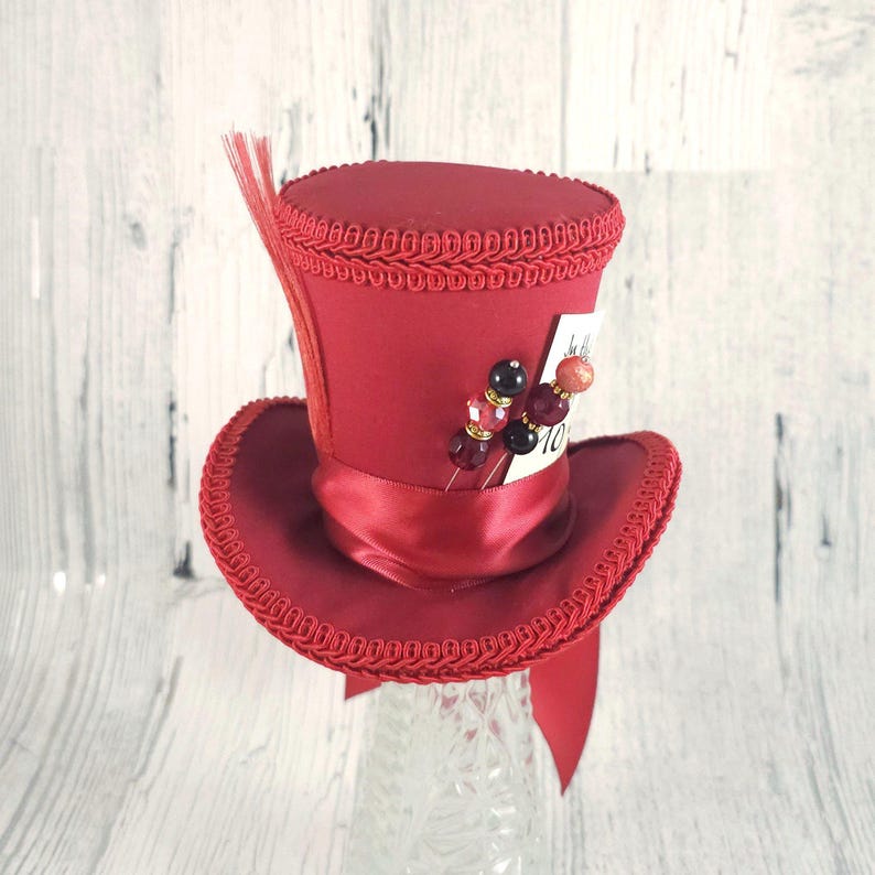 Red on Red Mad Hatter Style Medium Mini Top Hat Fascinator, Alice in ...