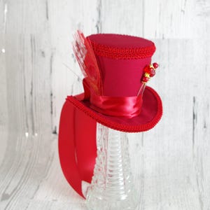 Red on Red Mad Hatter Style Medium Mini Top Hat Fascinator, Alice in ...