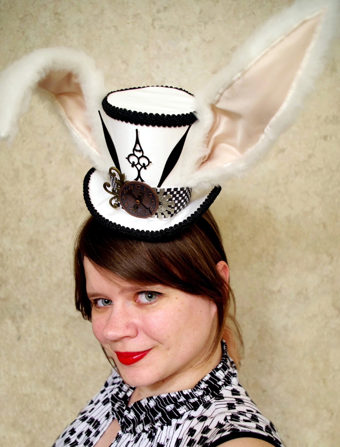 Meroko Inspired Cosplay Hat Black White and Pink Bunny | Etsy