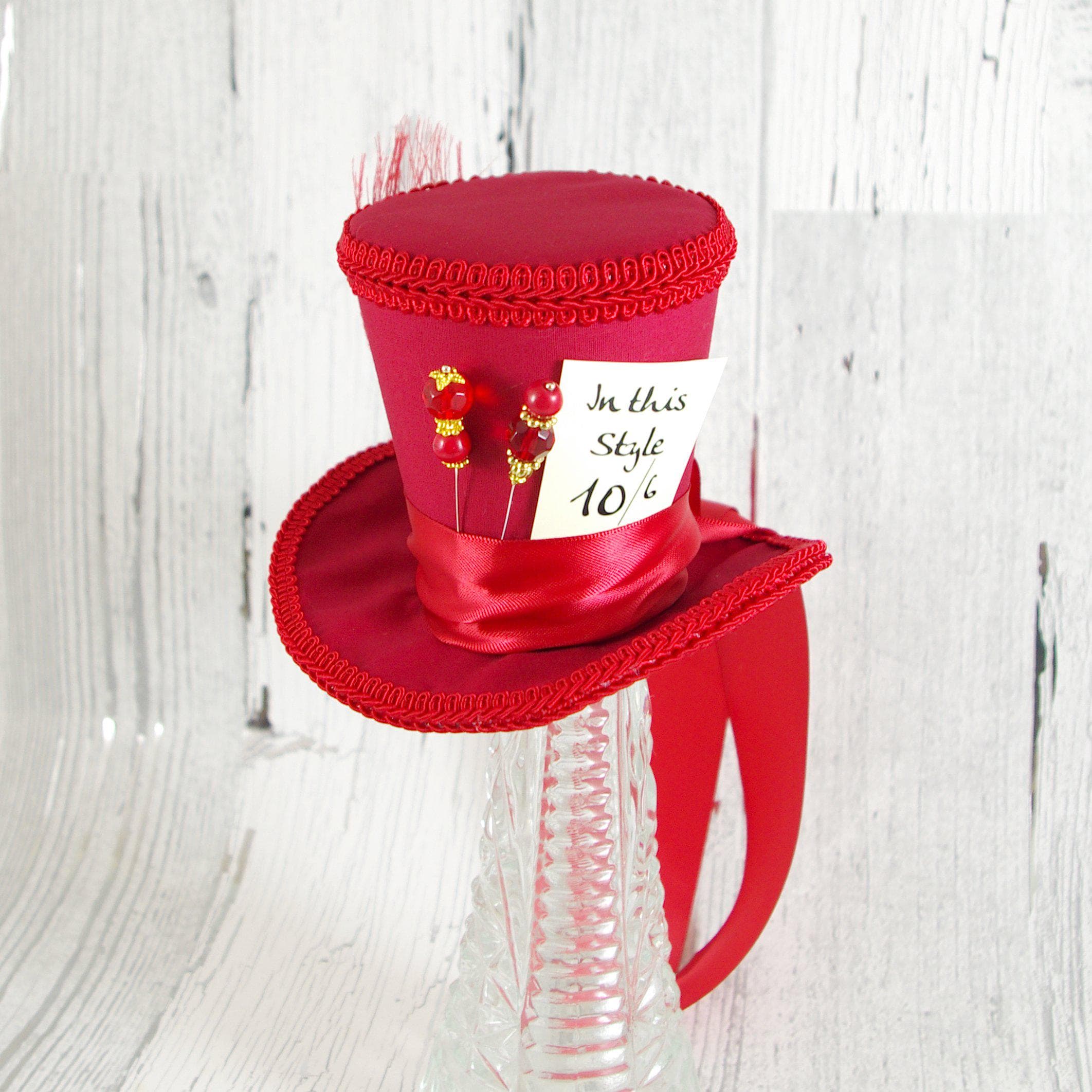Red on Red Mad Hatter Style Medium Mini Top Hat Fascinator, Alice in ...