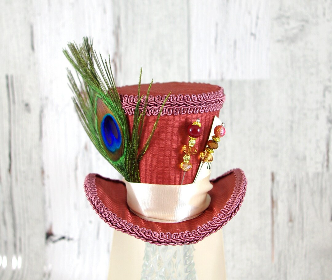 Light Rust Red and Ivory Mad Hatter Style Medium Mini Top Hat ...