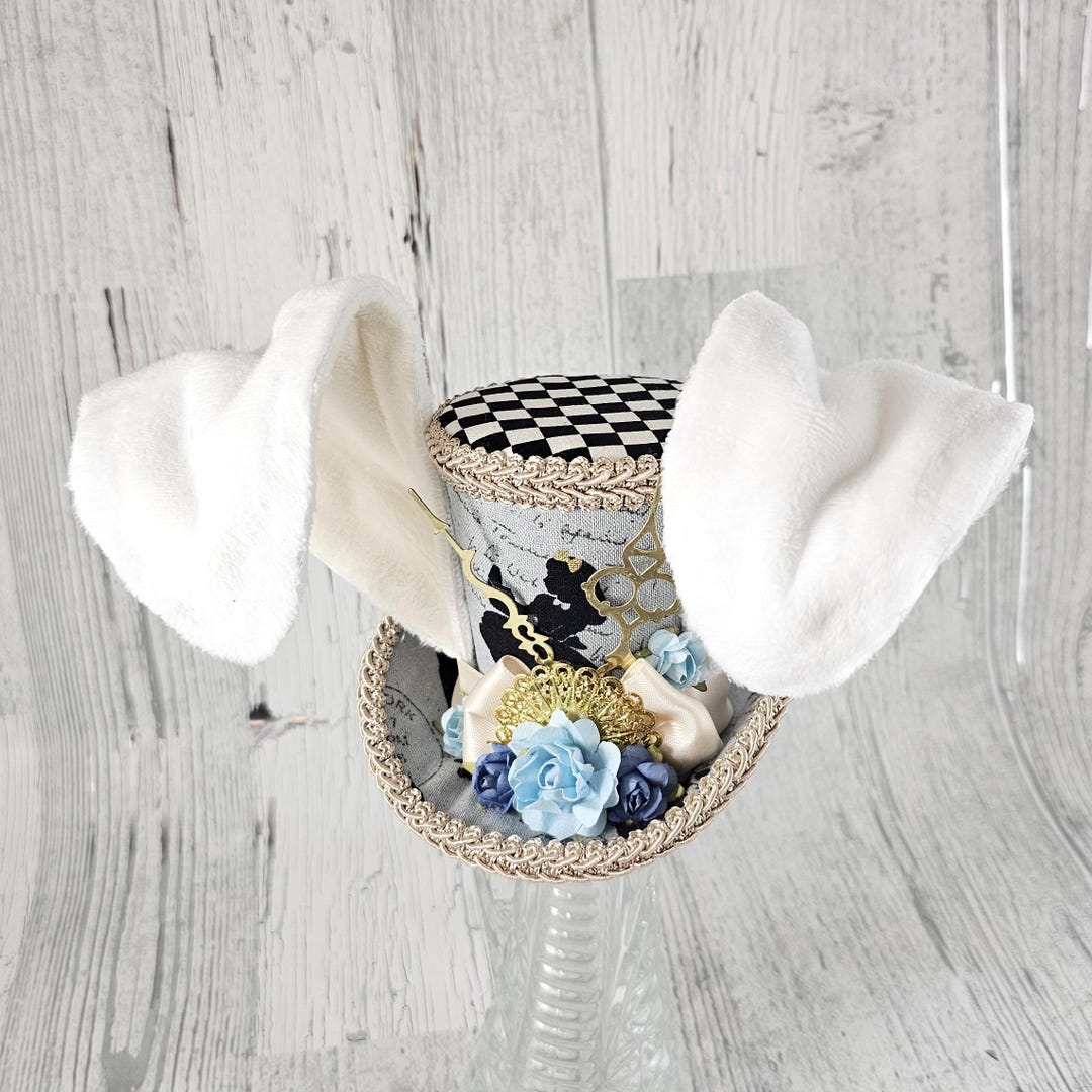 White Rabbit - Gray-blue, Black, and Beige Steampunk Medium Mini Top ...