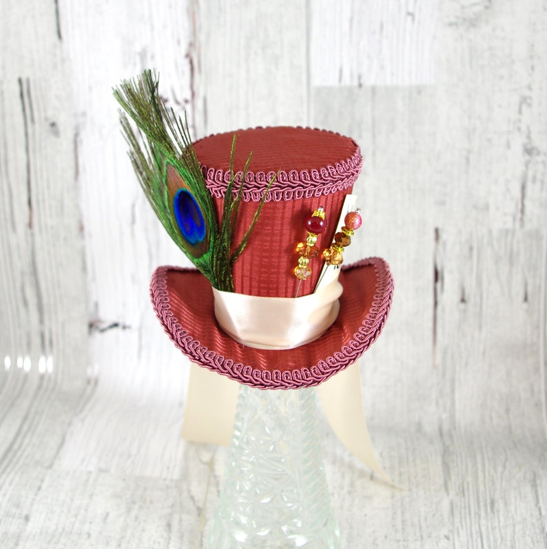 Light Rust Red and Ivory Mad Hatter Style Medium Mini Top Hat ...