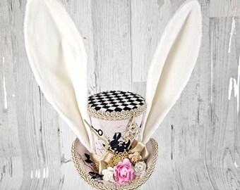 White Rabbit Mini Top Hat, White Rabbit Costume Fascinator, Birthday ...