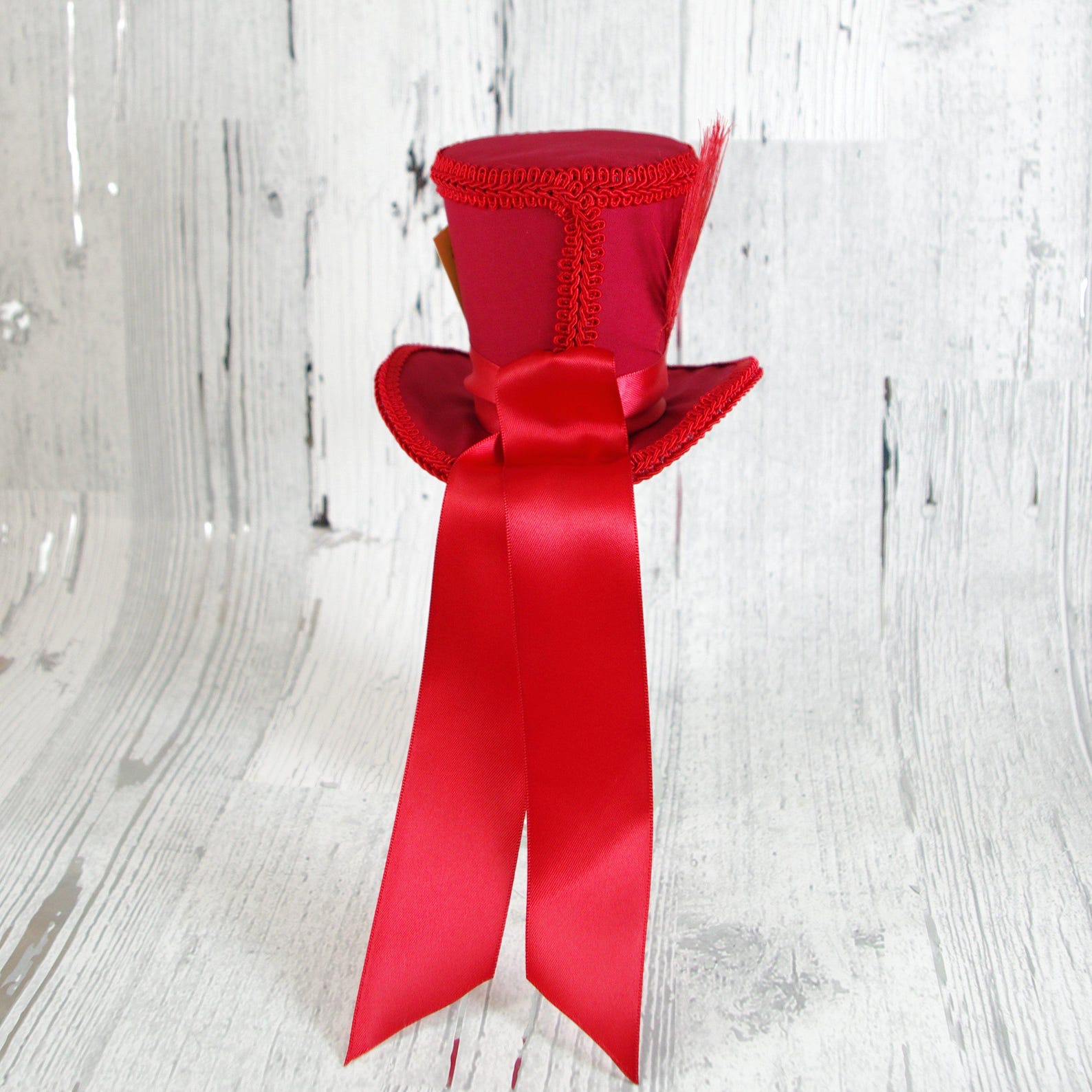 Red on Red Mad Hatter Style Medium Mini Top Hat Fascinator, Alice in ...
