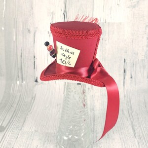 Red on Red Mad Hatter Style Medium Mini Top Hat Fascinator, Alice in ...