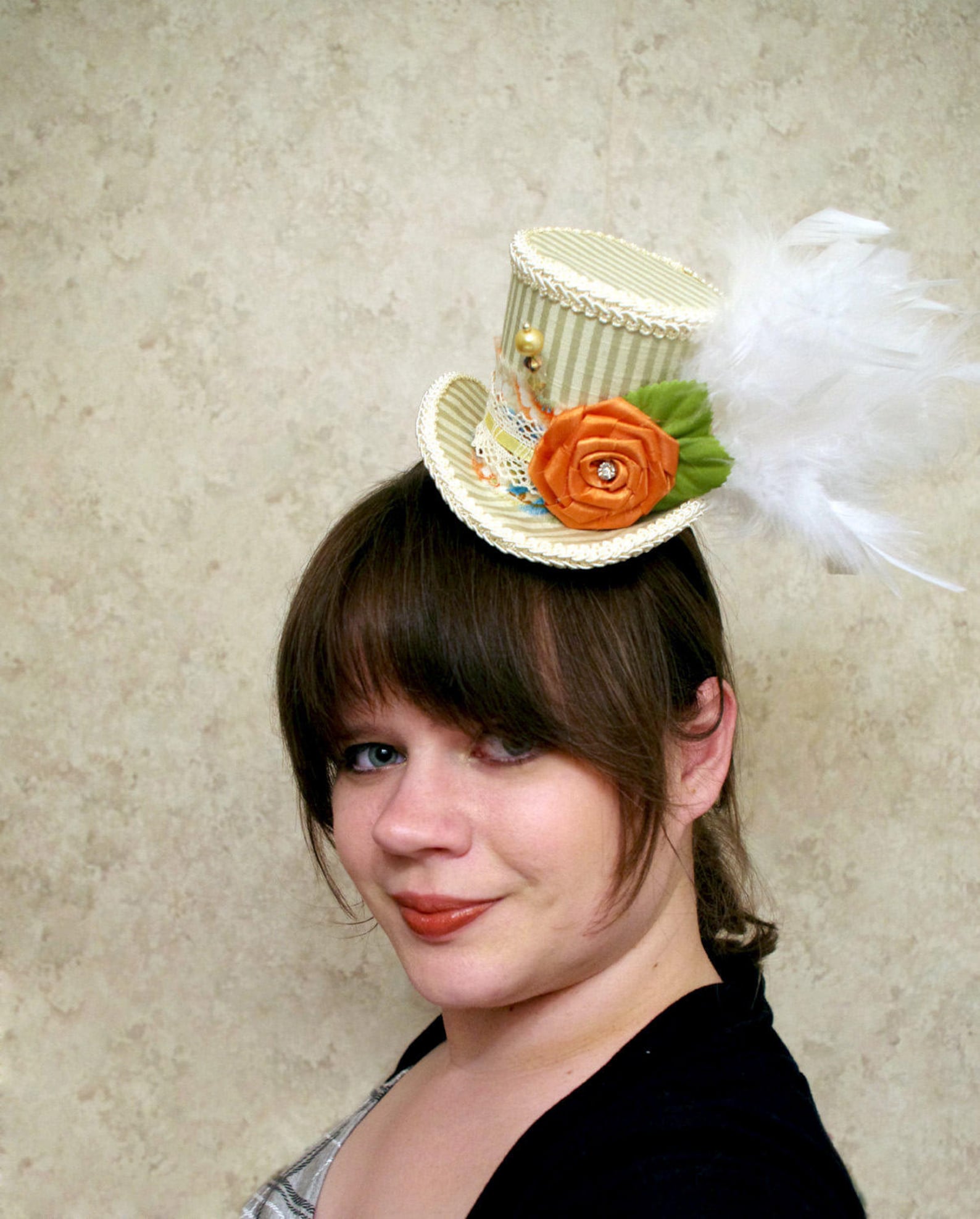 Red on Red Mad Hatter Style Medium Mini Top Hat Fascinator, Alice in ...