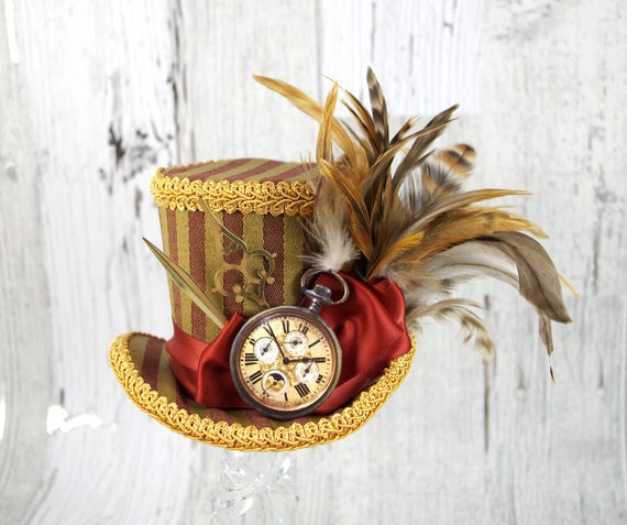 Rust Red and Gold Striped Pocket Watch Cutout Steampunk Medium | Etsy