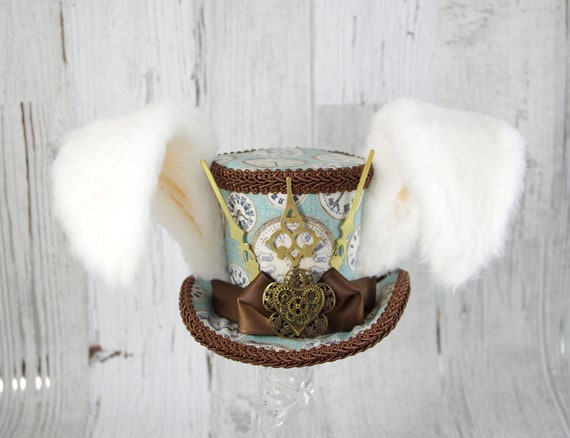 White Rabbit Teal and Brown Clock Patterned Steampunk Medium | Etsy