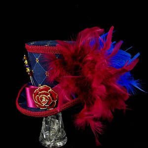 Navy Blue and Wine Red Rose Medallion Large Mini Top Hat Fascinator ...