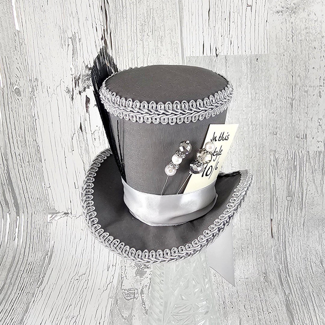 Gray on Gray Mad Hatter Style Medium Mini Top Hat Fascinator, Alice in ...