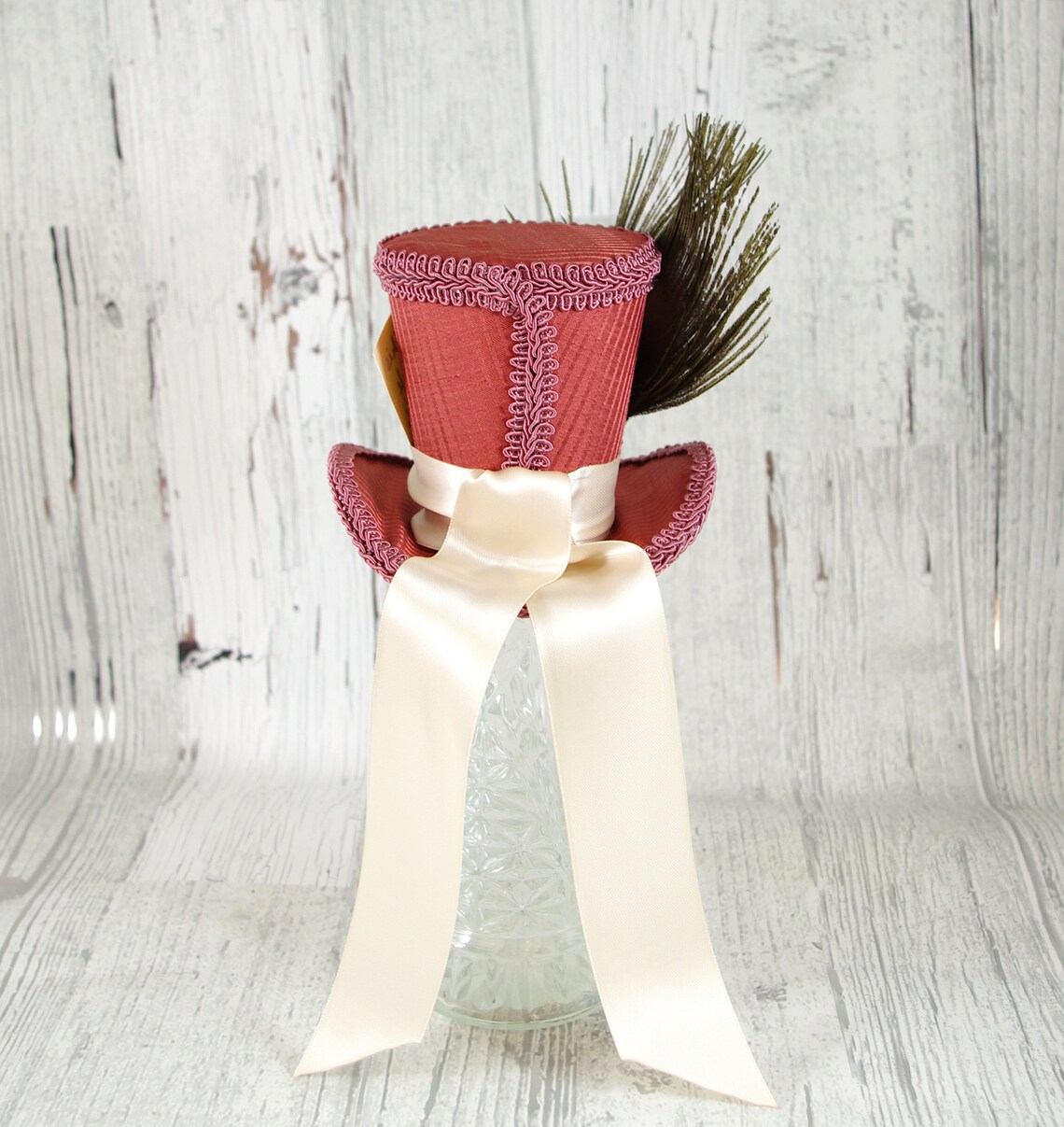 Light Rust Red and Ivory Mad Hatter Style Medium Mini Top Hat ...