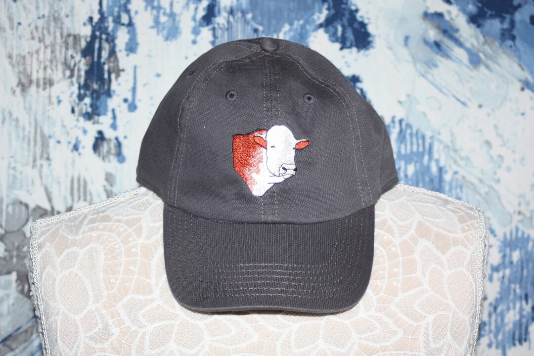 Hereford Cow Head Baseball Cap - Embroidered Cow Hat - Custom Cattle ...
