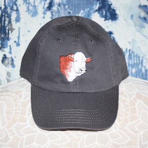 Hereford Cow Head Baseball Cap - Embroidered Cow Hat - Custom Cattle ...