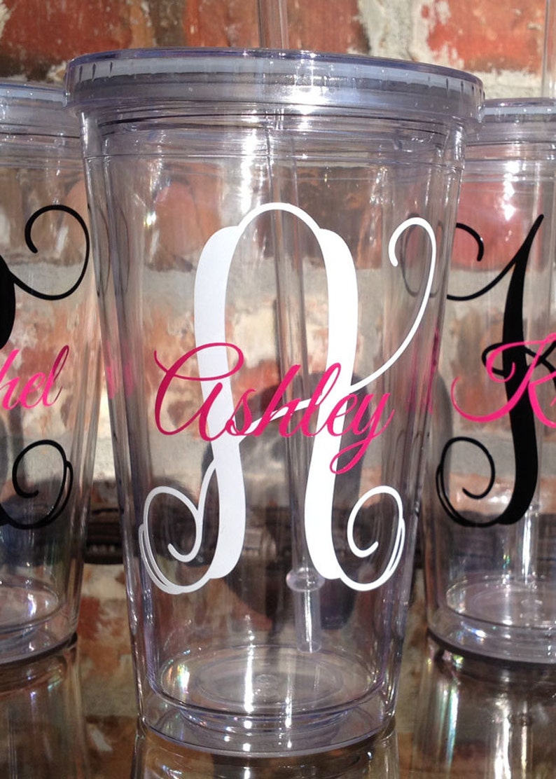 Vine Monogram Initial Tumbler With Name Overlay 16 Ounce - Etsy