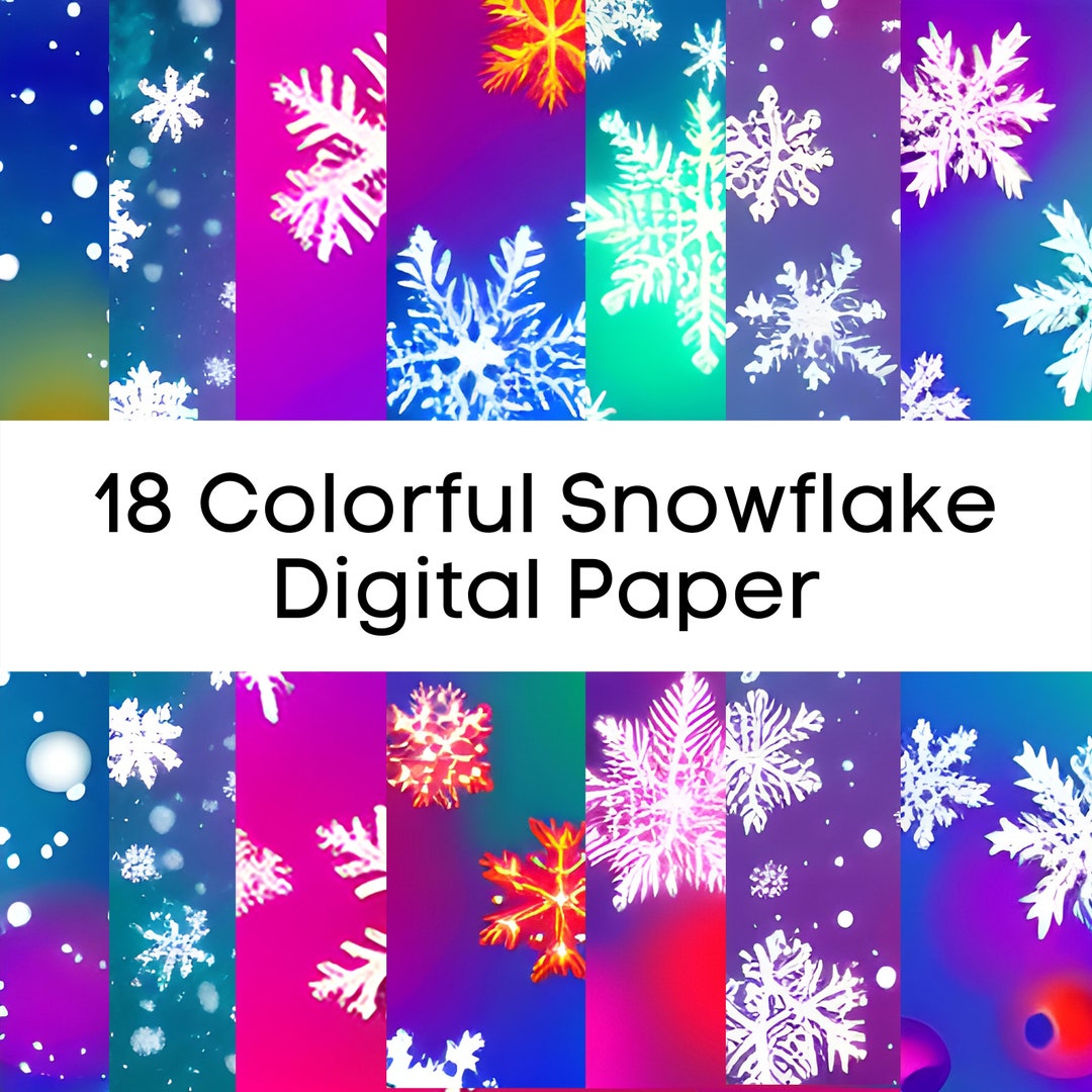 Colorful Snowflake Digital Paper, Christmas Digital Paper, Snowflake ...