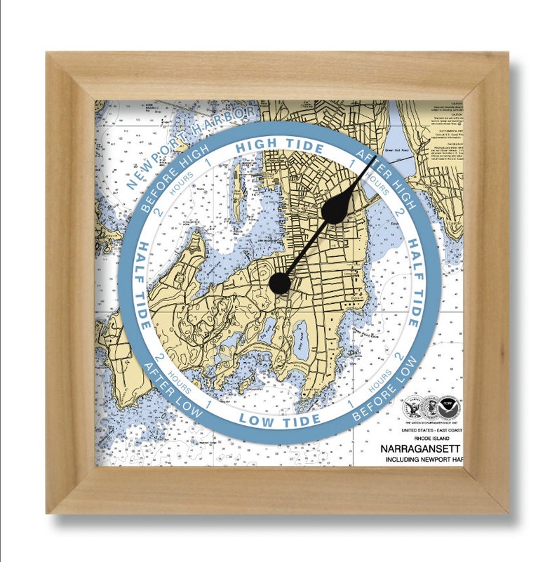 Newport, RI Tide Clock, Nautical Chart, Hang or Stand, Wood Frame, Gift ...