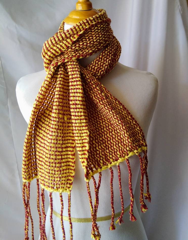Red yellow mesh lace scarf lightweight loomed lace scarf handwoven lace ...