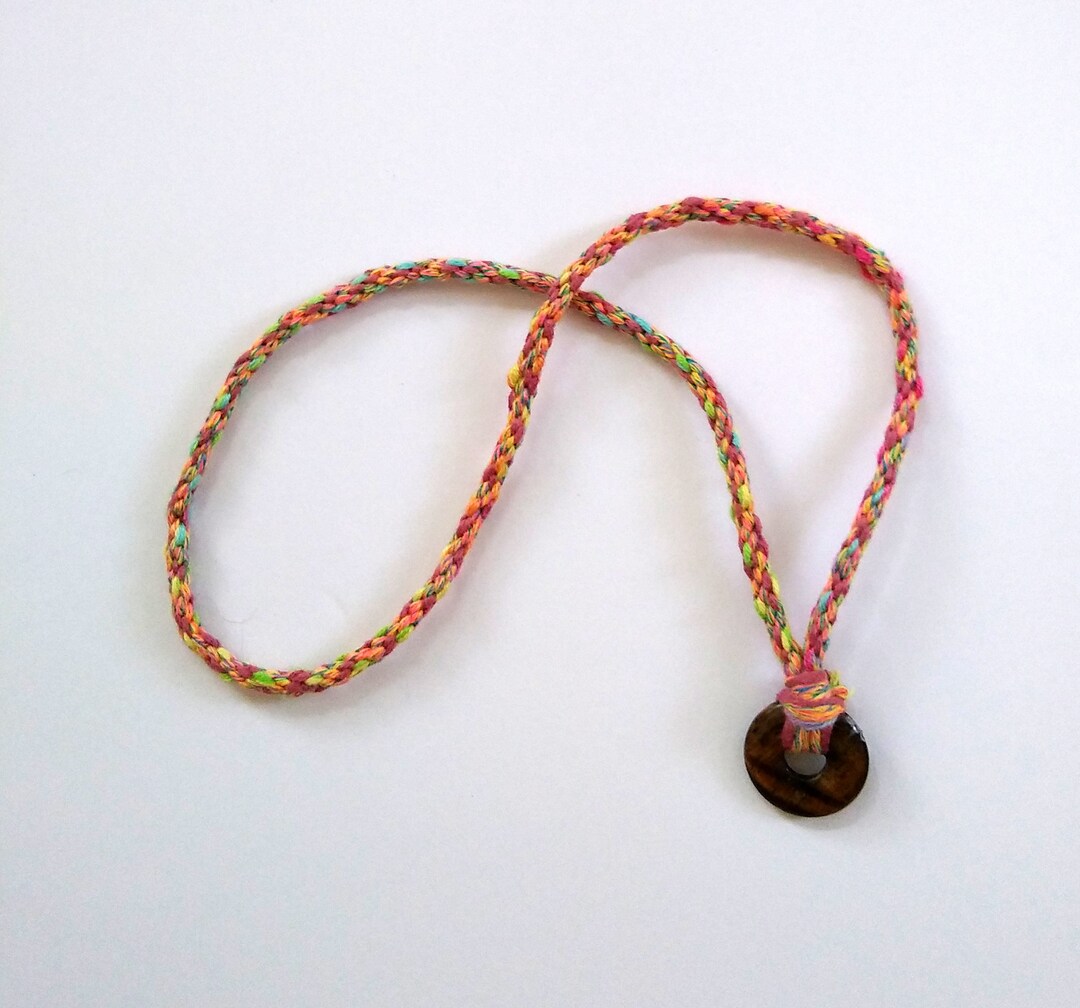 Hand Braided Cord Necklace With Round Tiger Eye Pendant. 24 Inches Long ...