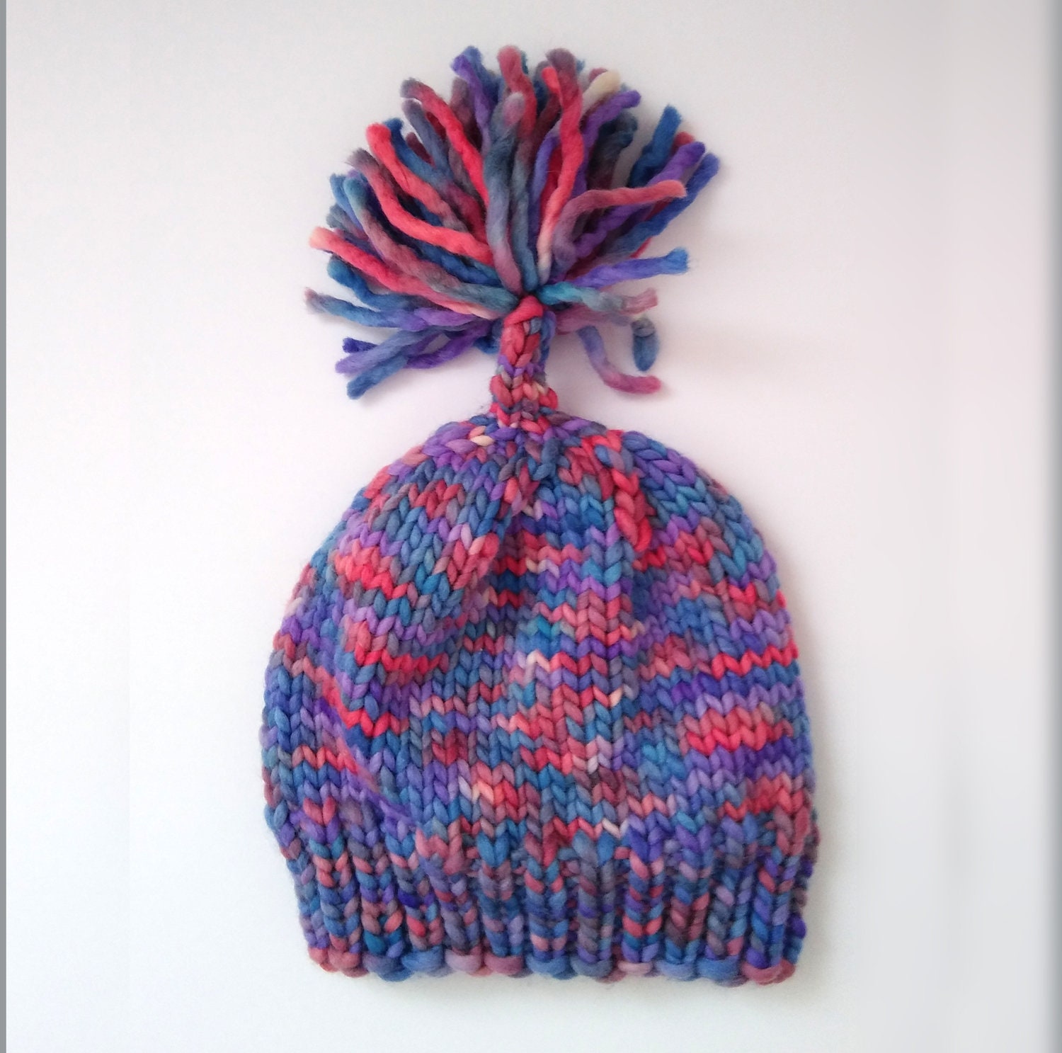 multicolor knit hat with extravagant tassle hand-crafted from chunky ...
