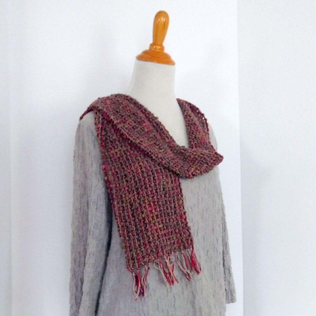 Open-weave Scarf in Red and Gray Hand-crafted in a Lightweight Mesh ...