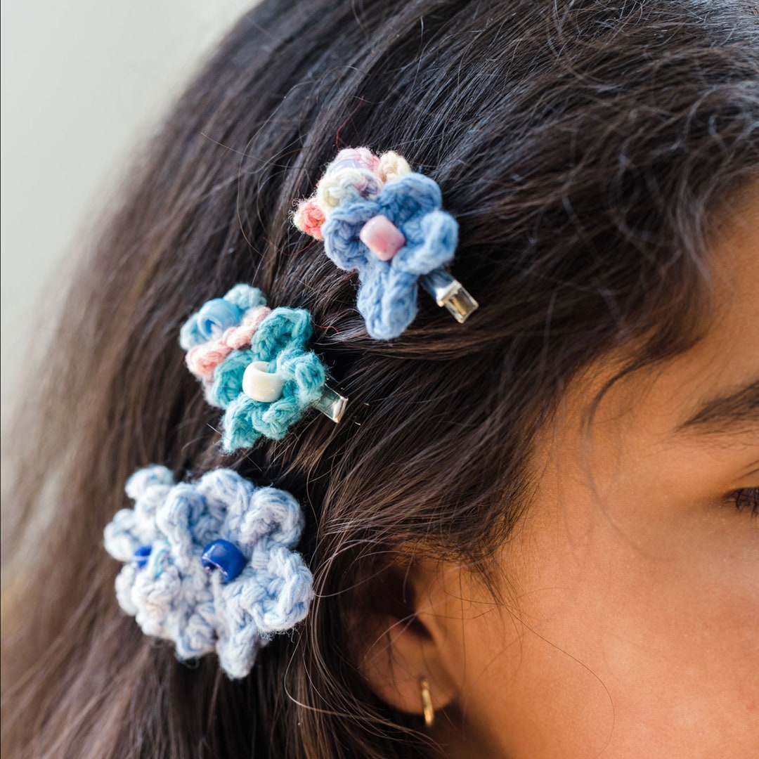 Crocheted Flower Hair Clip: Colorful Floral Barrette, Scarf Pin - Etsy