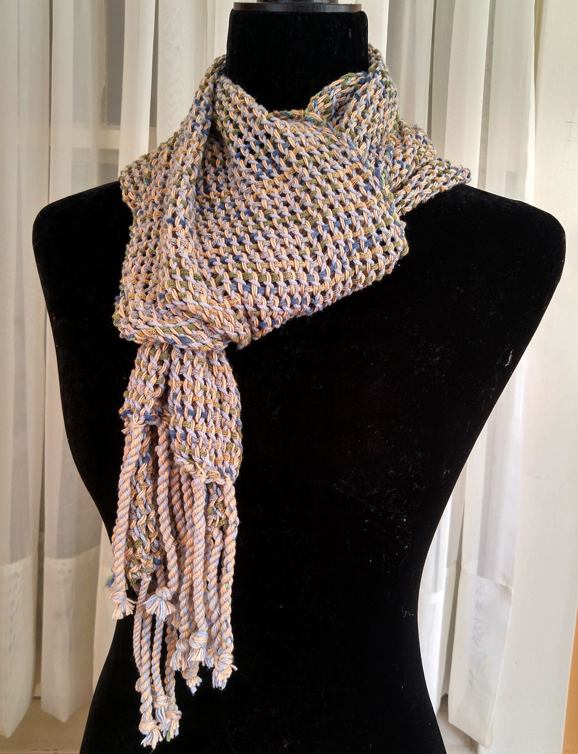 hand-woven scarf, woven lace scarf, scarf lightweight, lacy mesh scarf ...