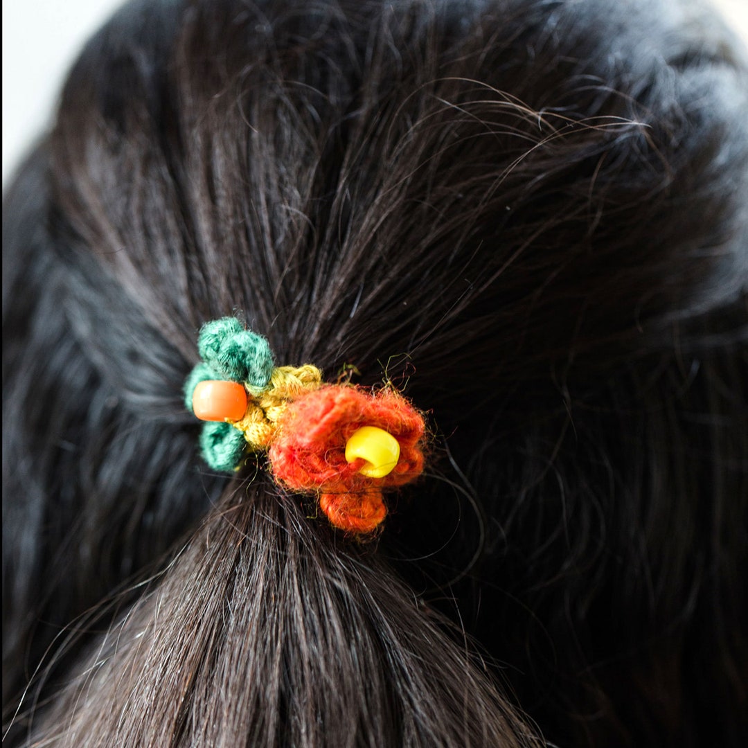 Colorful Flower Ponytail Elastic, Cute Hair Holder With Crocheted ...
