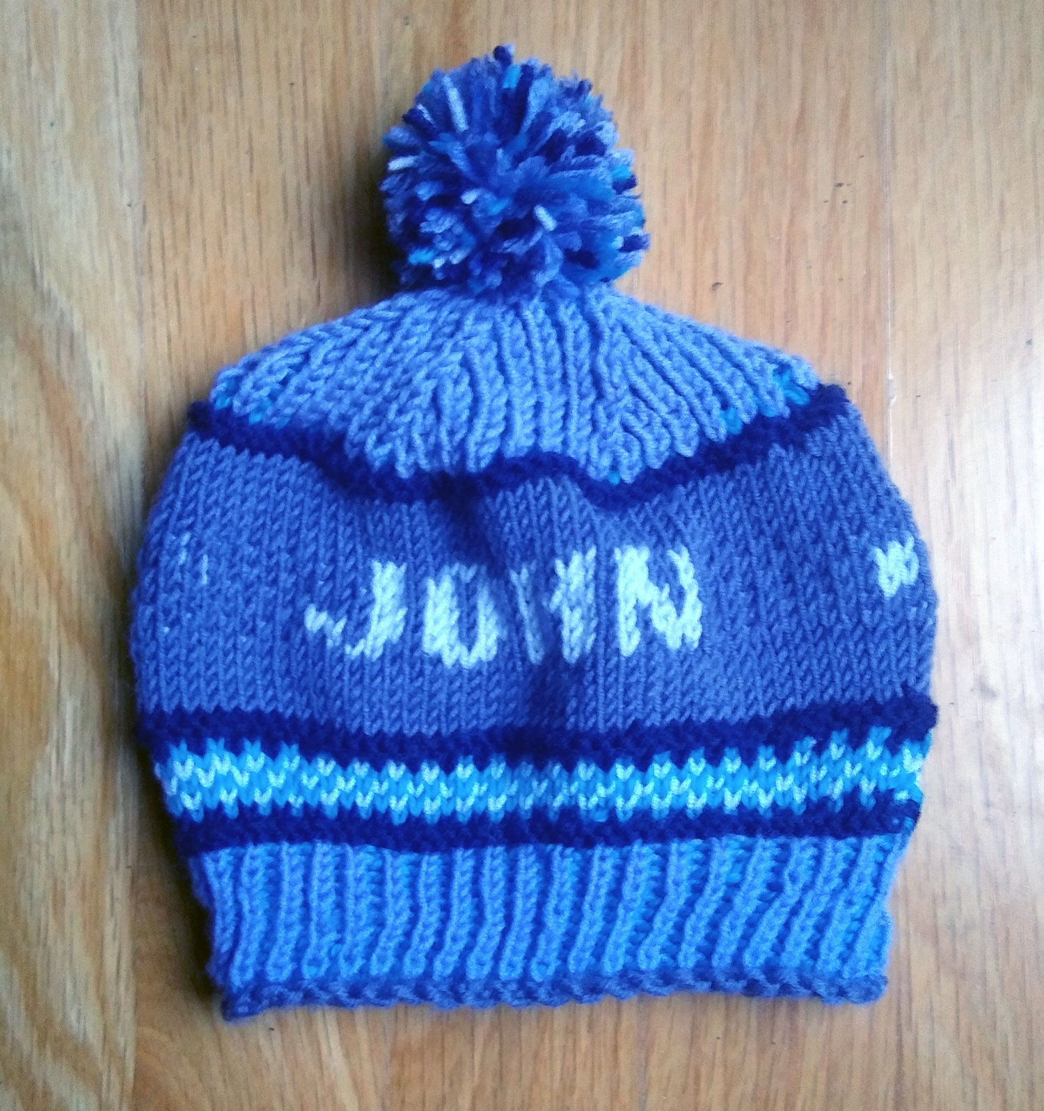 hand-knit baby boy hat with name, personalized boy pompom hat, custom ...