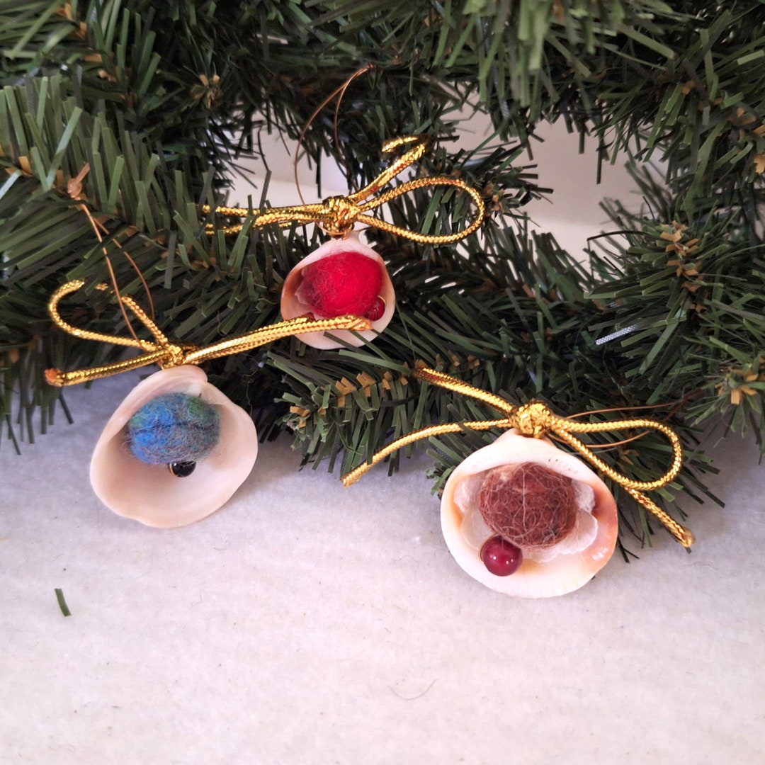 Hand-felted "pearl" in a Seashell, Nature Inspired Rustic Ornament ...