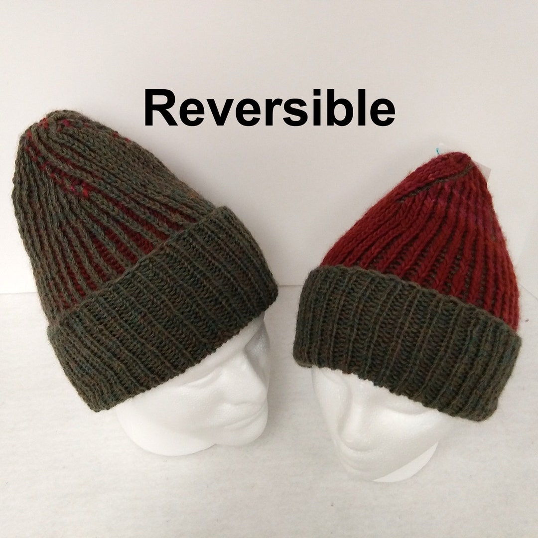 One Hat, Two Looks, Three Sizes, Hand-knit Reversible Watch Cap With ...