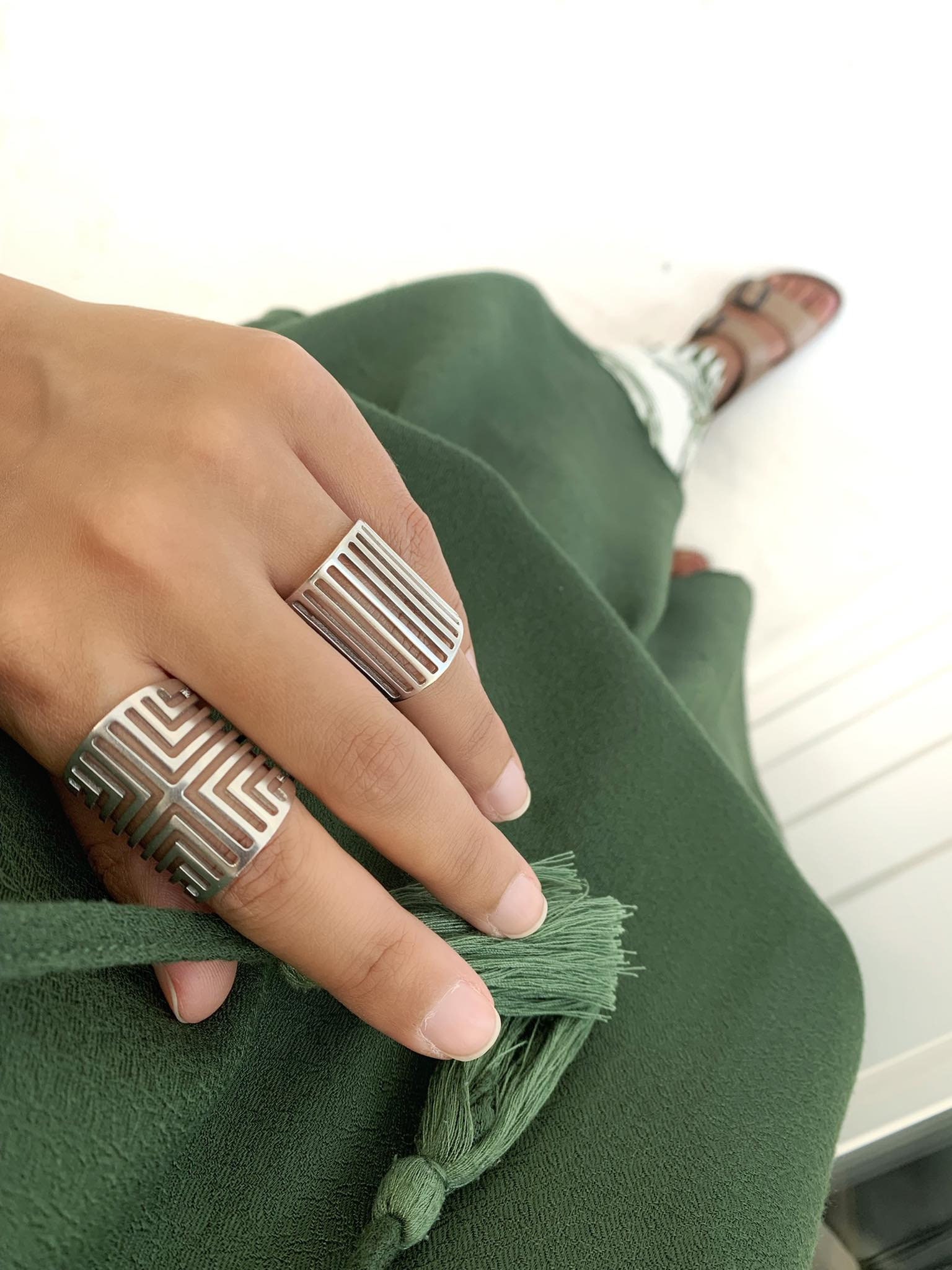 Big Silver Ring With Lines Design FREE SHIPPING - Etsy UK