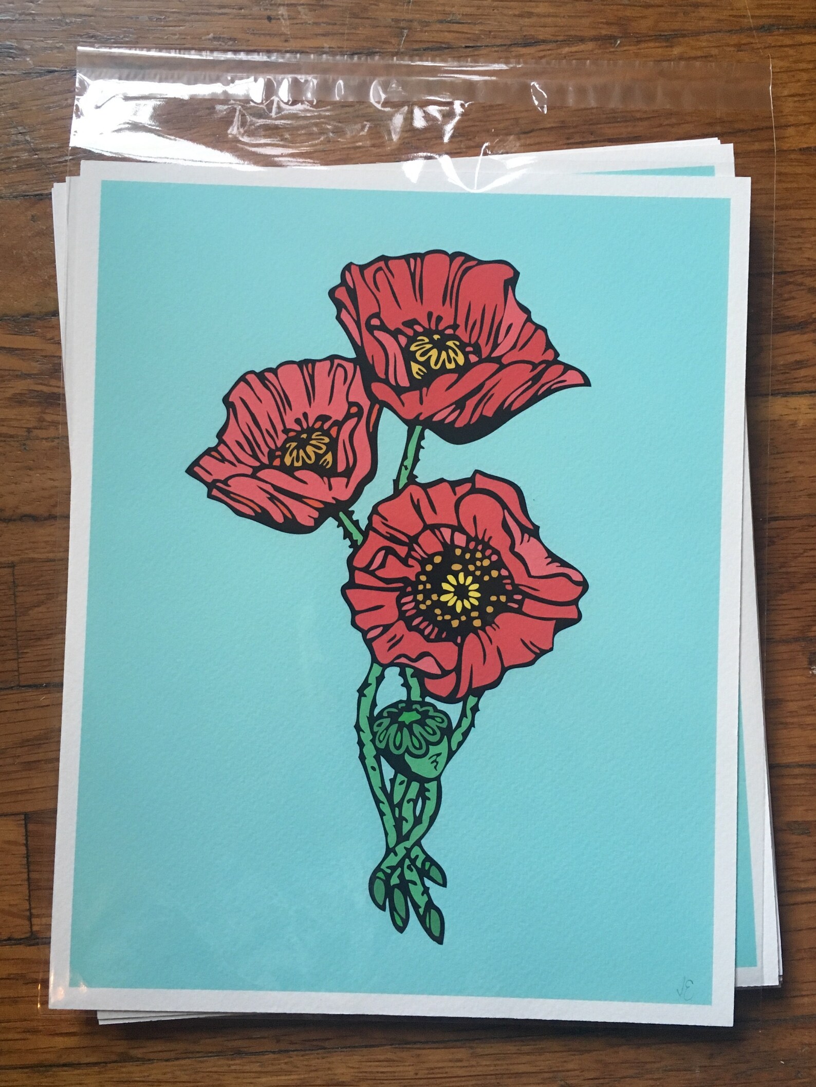 Red Poppies Print, A Trio of Poppy Flowers 8x10in on Cold Press ...