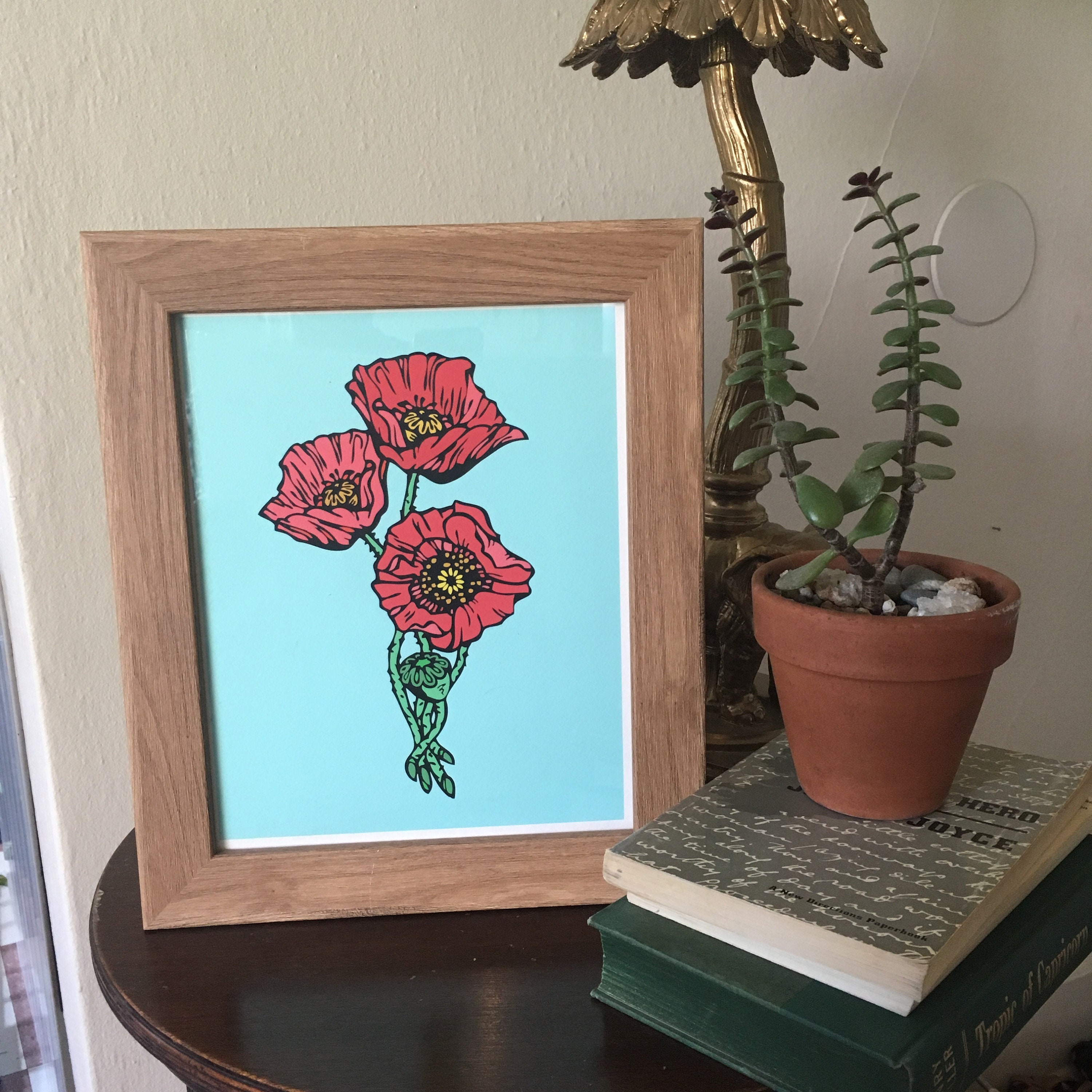 Red Poppies Print, A Trio of Poppy Flowers 8x10in on Cold Press ...