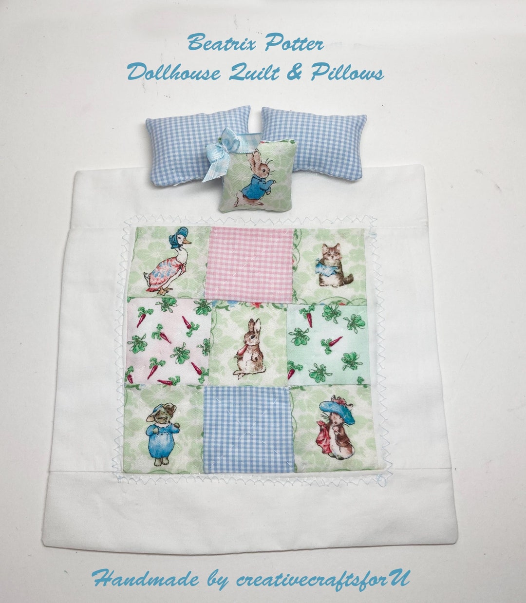 Beatrix Potter Dollhouse Patchwork Quilt, 3 Pillows, Peter Rabbit ...