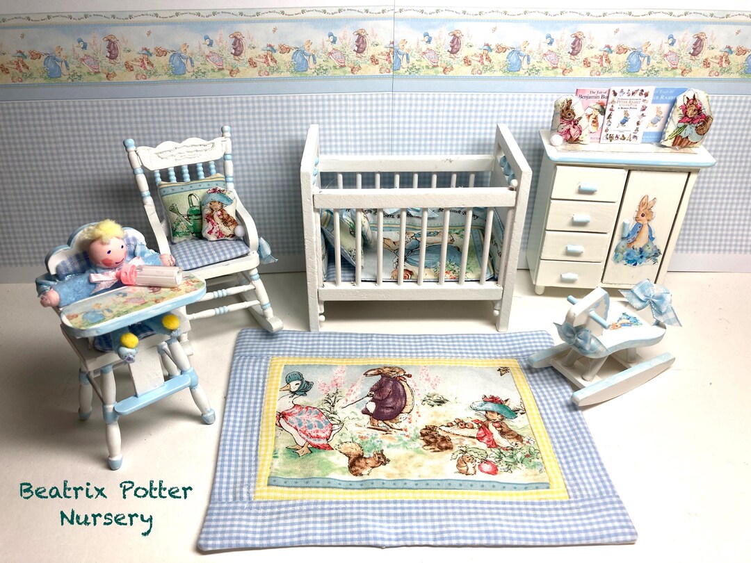 Beatrix Potter-peter Rabbit Dollhouse Nursery, Dressed Crib, Dresser ...