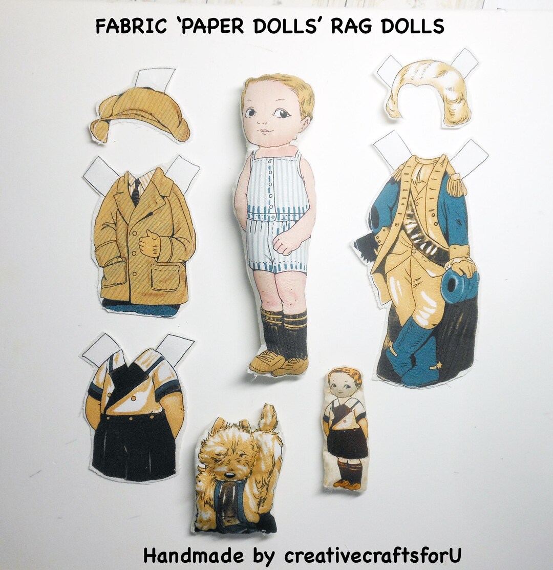 Fabric 'paper Doll', Boy Rag Dolls, Hand Sewn Dolls, 7 and 3, Vintage ...