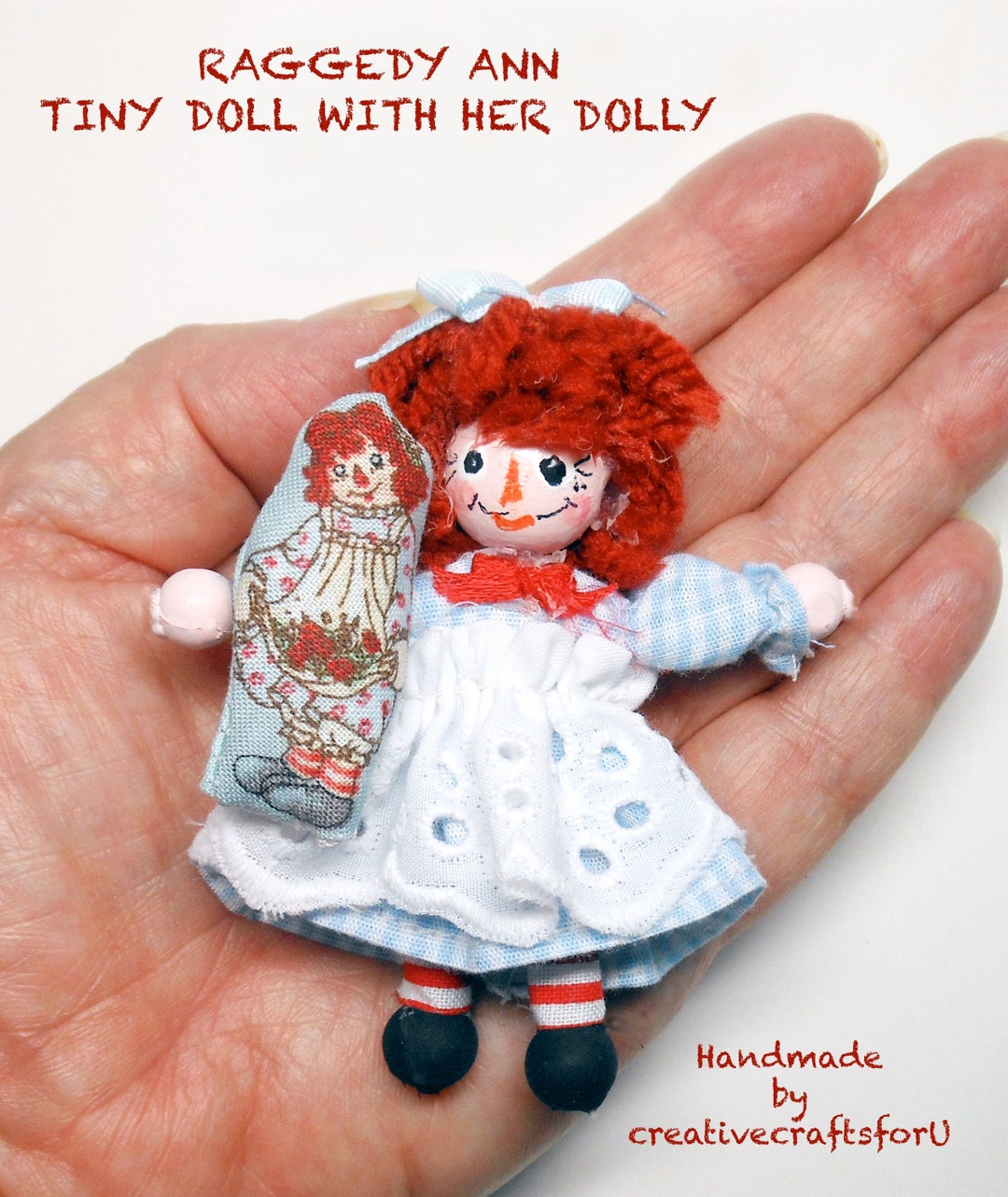 Raggedy Ann Tiny Doll, 2 3/4 Tall, With Her Dolly, Bendable, Dollhouse ...