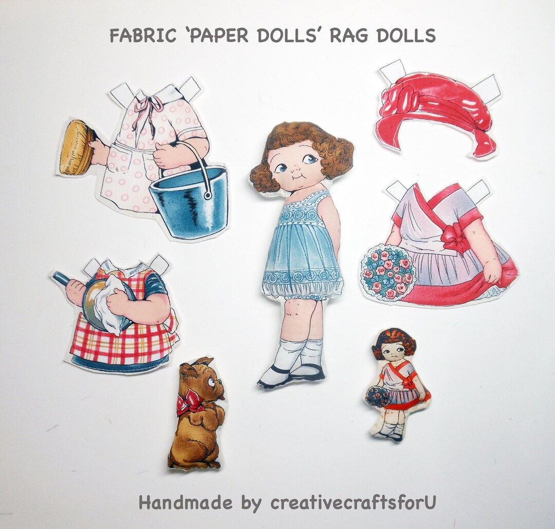 Fabric 'paper Doll', Rag Dolls, Hand Sewn Dolls, 6 1/2" and 3", Vintage ...