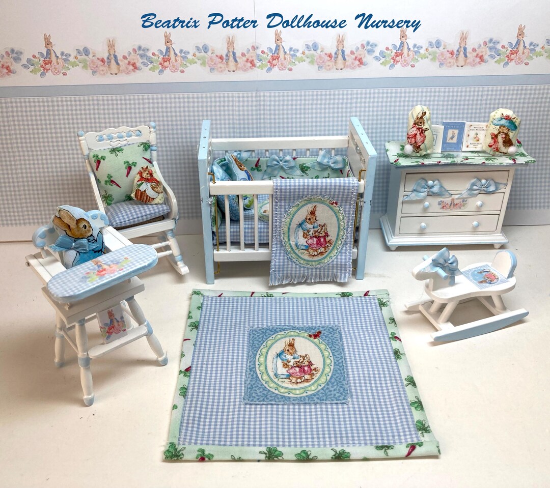 Beatrix Potter-peter Rabbit Dollhouse Nursery Set, Dressed Crib ...